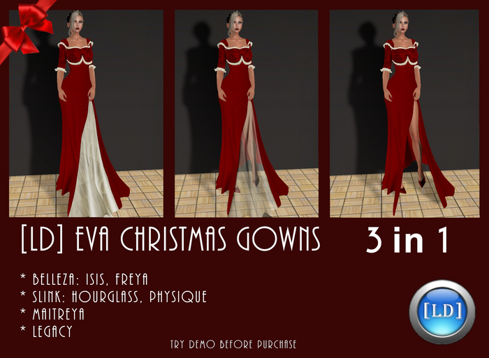 Second Life Marketplace - [LD] Eva Christmas Gown 3 in 1